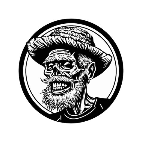A Black And White Drawing Of A Man With A Hat On His Head Premium Ai