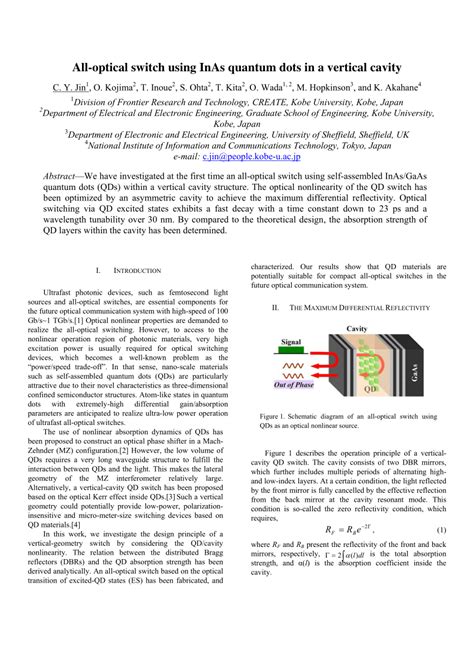 Pdf All Optical Switch Using Inas Quantum Dots In A Vertical Cavity