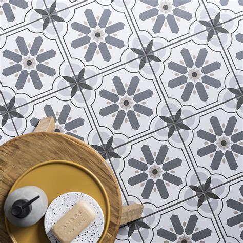 Stonehouse Studio Santana Charcoal Encaustic Effect Tiles 225 X 225mm