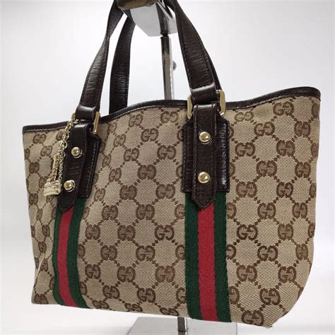 【目立った傷や汚れなし】1円【美品】gucci グッチ Ggキャンバス シェリーライン ハンドバッグ トートバッグ チャーム レザー 革