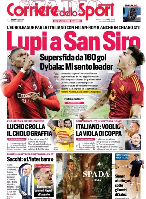 E Il Giorno Di Milan Roma Le Prime Pagine Dei Principali Quotidiani Sportivi