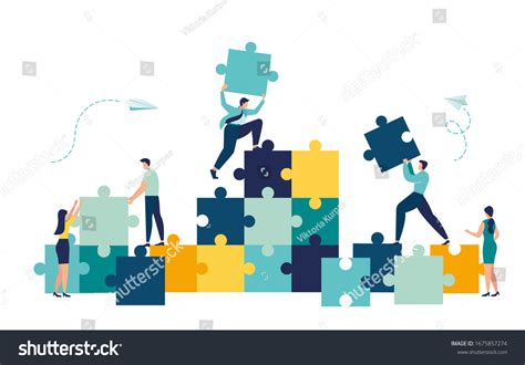 비즈니스 개념팀 은유사람들은 퍼즐 요소를 연결합니다벡터 스톡 벡터로열티 프리 1675857274