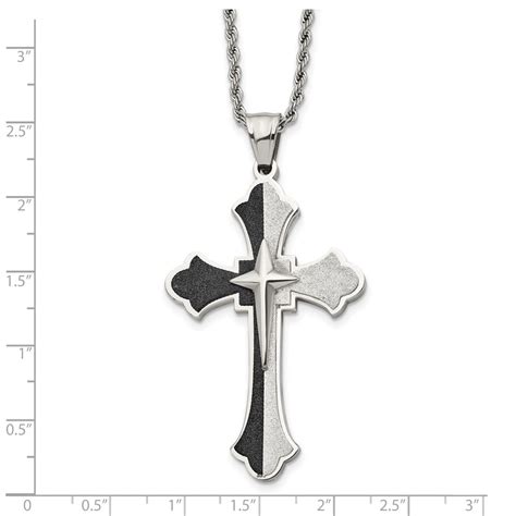 Chisel Stainless Steel Polished Black Ip Plated Laser Cut Cross Pendan