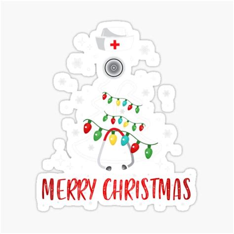 Merry Christmas Nurse Stethoscope Tree Xmas Lights Sticker For Sale