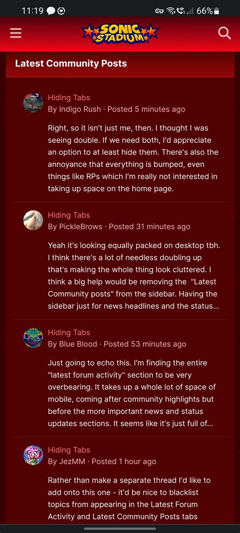 Hiding Tabs Community Chat Feedback Sonic Stadium