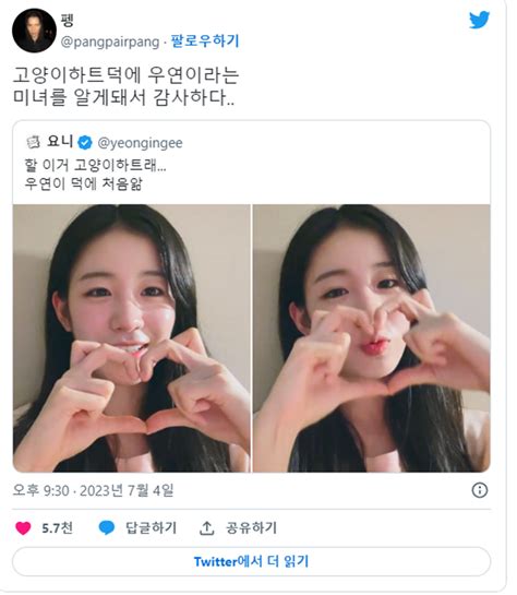 더쿠 아이돌들에게 급속도로 유행하고 있다는 고양이 하트 만들기