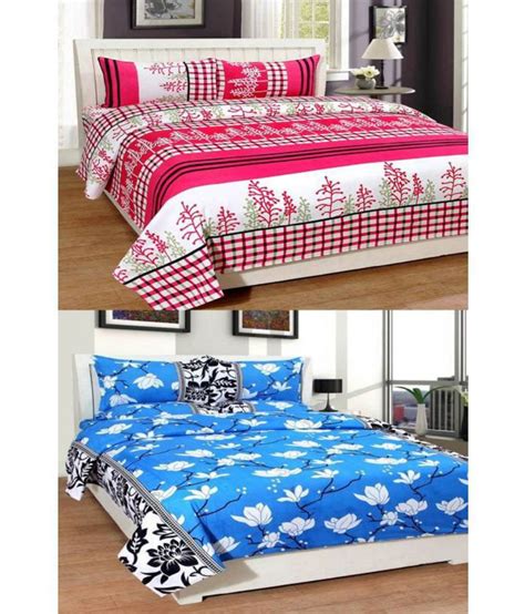 New Panipat Textile Zone Poly Cotton 2 Double Bedsheets With 4 Pillow