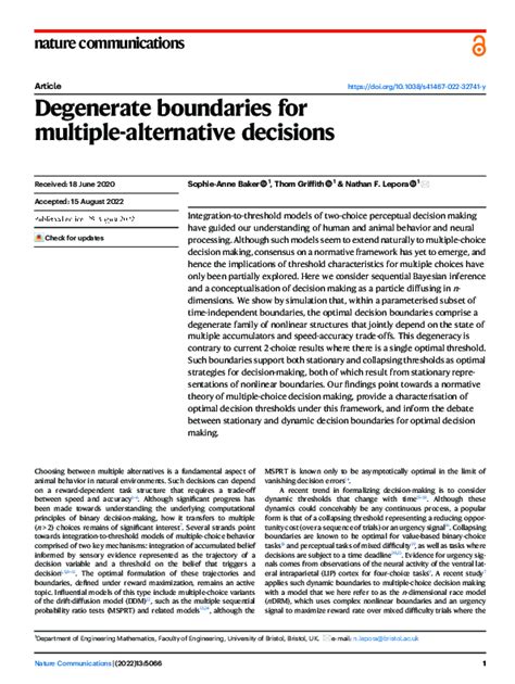 Pdf Degenerate Boundaries For Multiple Alternative Decisions Thom