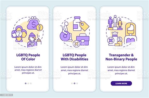 모바일 앱 화면 온보딩하는 다양한 Lgbtq 그룹의 장벽 Lgbtqia 문화에 대한 스톡 벡터 아트 및 기타 이미지