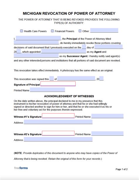 Free Michigan Power Of Attorney Forms Pdf