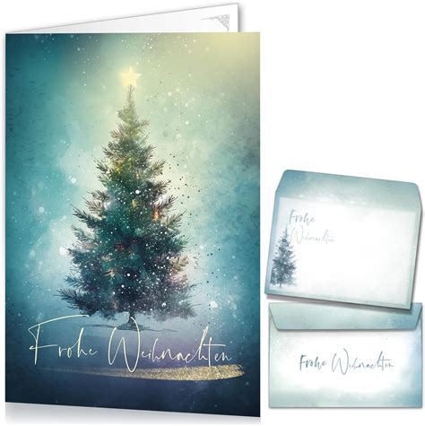 beriluDesign Weihnachtskarten mit Umschlägen er Set Klappkarten mit Weihnachtsbaum Motiv für