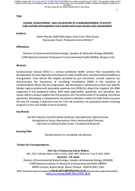 Pdf Design Development And Validation Of A Nanobiosensor To Detect Circulating Microbiome