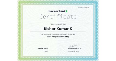 Kishor Kumar K On Linkedin Hackerrank Skill Certificate