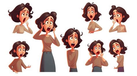 Premium Photo Cartoon Woman With Different Expressions And Expressions On Her Face Generative Ai