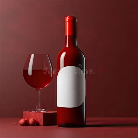 Red Wine Bottle Mockup With Glass Wineglass Red Drink Dry Red Wine