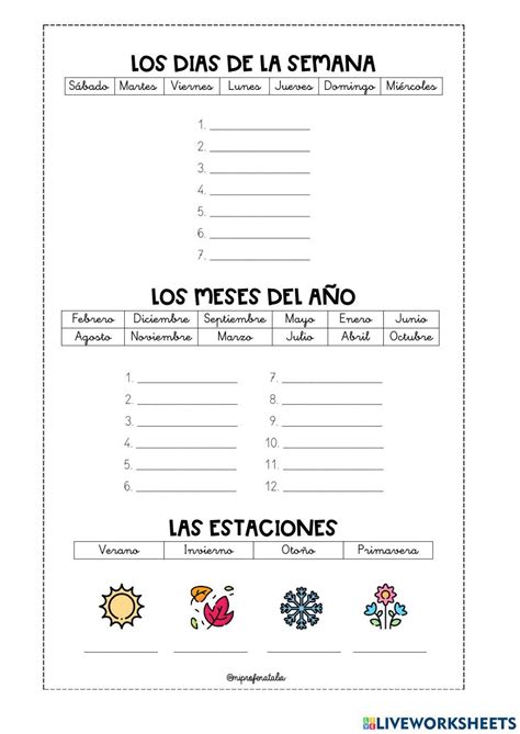 Los Días Meses Y Estaciones Worksheet Actividades De Enseñanza