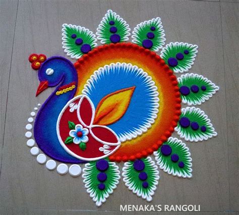 Easy Peacock Rangoli Design For Diwali Deepavali Rangoli Designs Pe