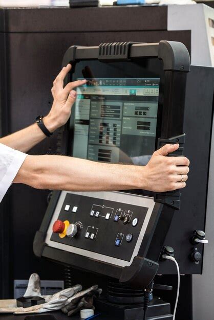 Premium Photo Operator Hands On Lcd Screen Of CNC Machine