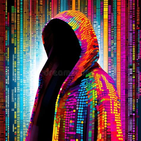 a vibrant flowing of colorful silhouette cyber crime hacker breaking