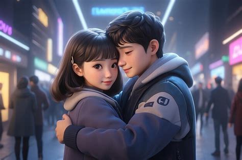 A Couple Hugging Each Other In A Hug While The Girl Is Hugging Her Generative Ai Premium AI