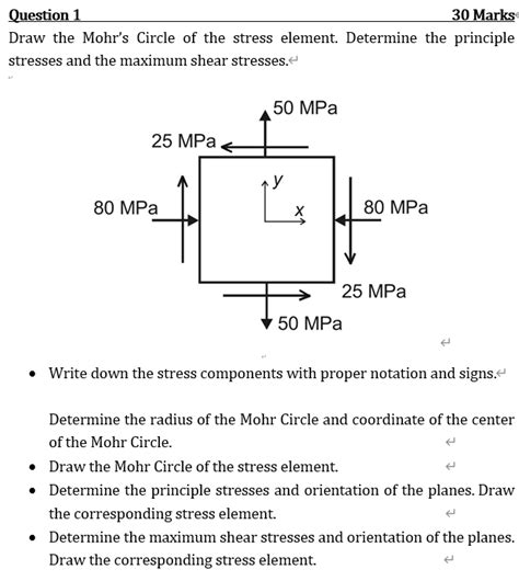 Solved Question Marks Draw The Mohr S Circle Of The Chegg