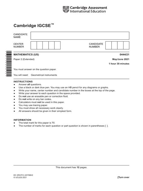 Cambridge Igcse Mathematics Us 0444 21 Pdf Area Speed