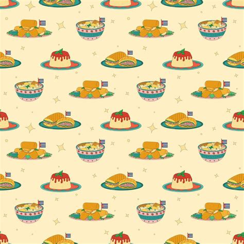 Cuban Food Seamless Pattern Traditional Cuban Dish Vector