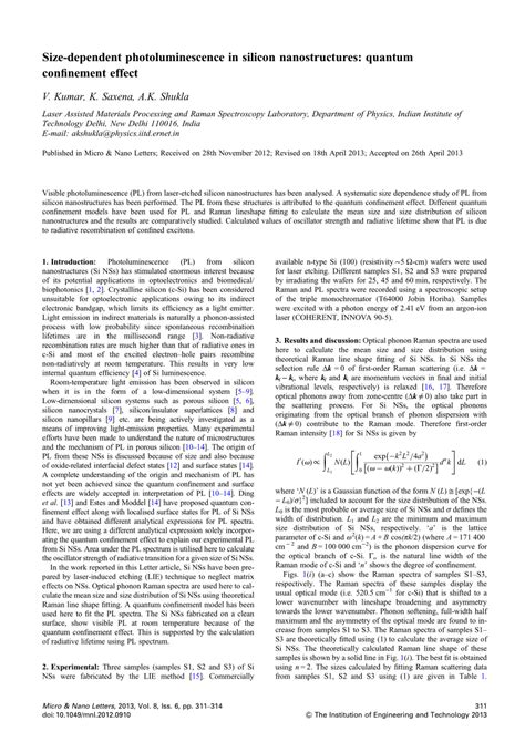 Pdf Size Dependent Photoluminescence In Silicon Nanostructures