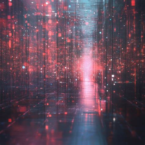 Futuristic Digital Data Network With Glowing Red And Blue Lights Stock Illustration
