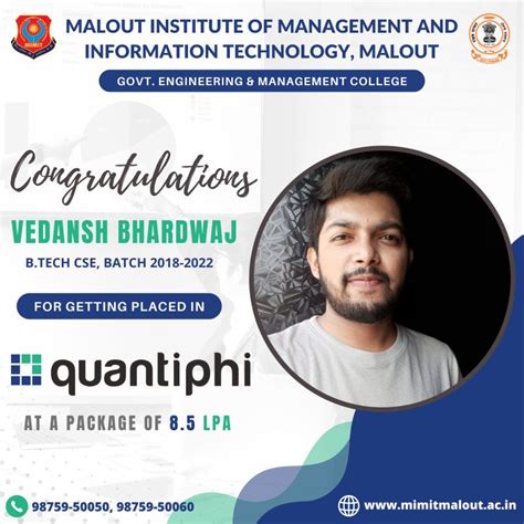 Congratulations Vedansh Bhardwaj Cse Department Mimit Malout Government Of Punjab