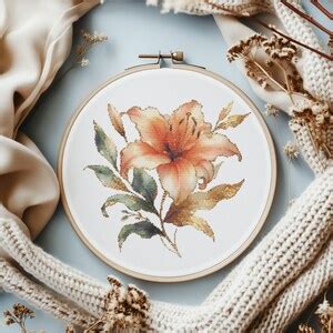 Cross Stitch Pattern With Lily Floral Embroidery Pattern Pdf Modern Cross Stitch Designs