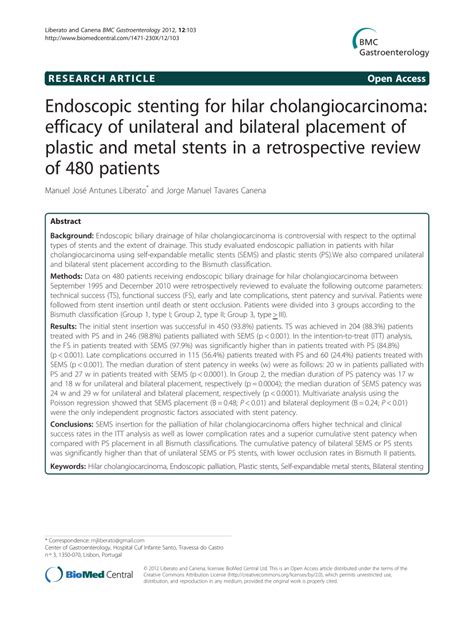 Pdf Endoscopic Stenting For Hilar Cholangiocarcinoma Efficacy Of Unilateral And Bilateral