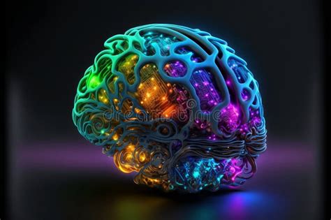 Colorful Brain Illustration And Computer Human Brain Glowing With