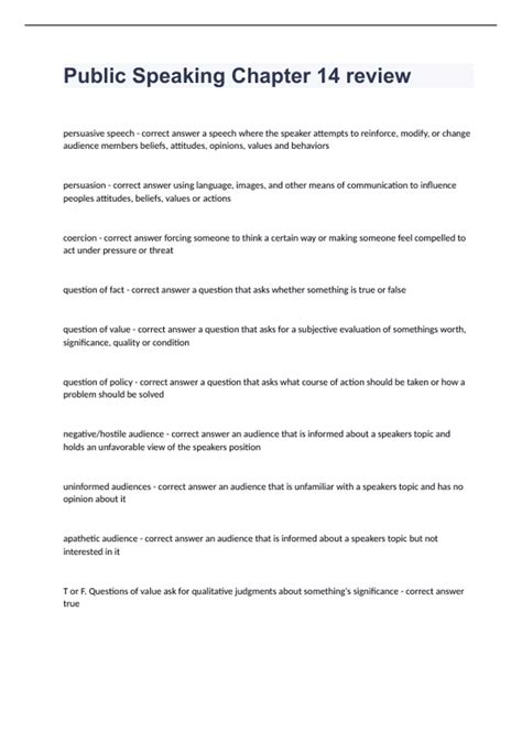 Public Speaking Chapter 14 Review Questions And Answers Rated A 2024