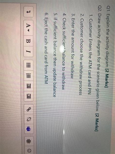 Solved Q1 Explain The Activity Diagram 2 Marks Q2 Draw