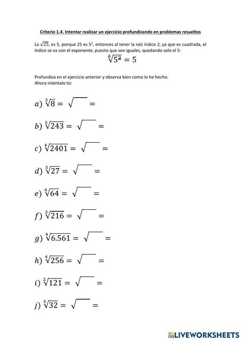 Radicales Free Interactive Worksheets 1467281