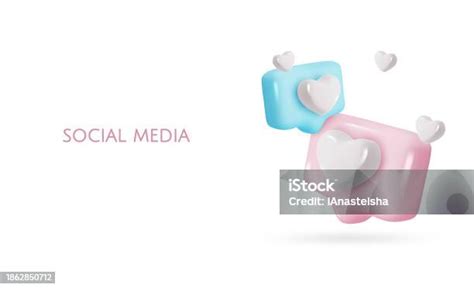 사랑 같은 마음 소셜 미디어 알림 좋아요와 함께 말풍선 소셜 미디어 네트워크 3d 벡터 아이콘입니다 카툰 미니멀 스타일 3차원 인쇄에 대한 스톡 벡터 아트 및 기타 이미지