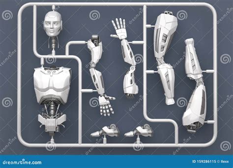 Model Kit Set With Futuristic Robot Parts Stock Illustration