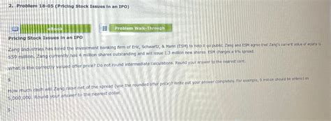 Solved 2 Problem 18 05 Priclng Stock Issues In An Ipo