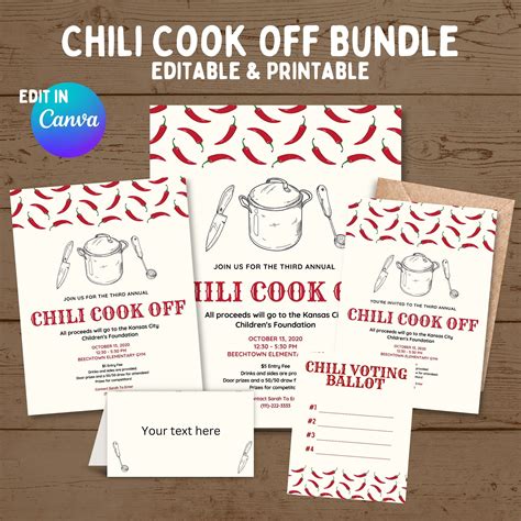 Editable Chili Cook Off Printables Includes Flyer Poster Invitation