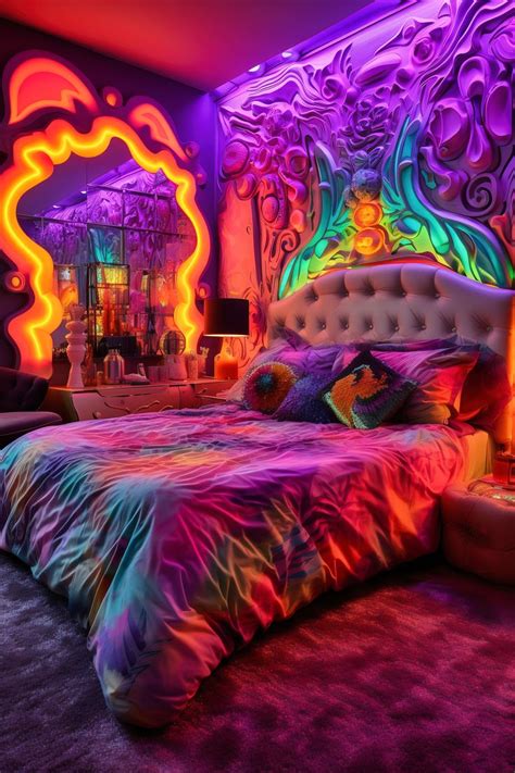 Embark On A Neon Bedroom Adventure Blacklight Bedroom Ideas Trippy