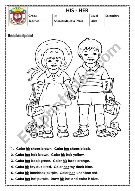 His Her Esl Worksheet By Andreamoscoso
