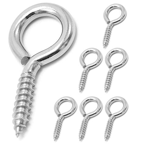 ZUSFUL 6 Pcs M6 304 Stainless Steel Screw Eye Hooks 2 1 2 Inches Eyes