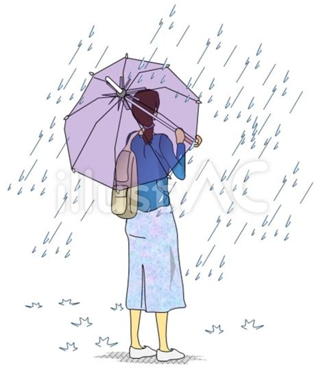 雨の中、傘をさす女性イラスト No 1114916｜無料イラスト・フリー素材なら「イラストac」
