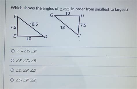 Solved Which Shows The Angles Of Ped In Order From Smallest To Largest