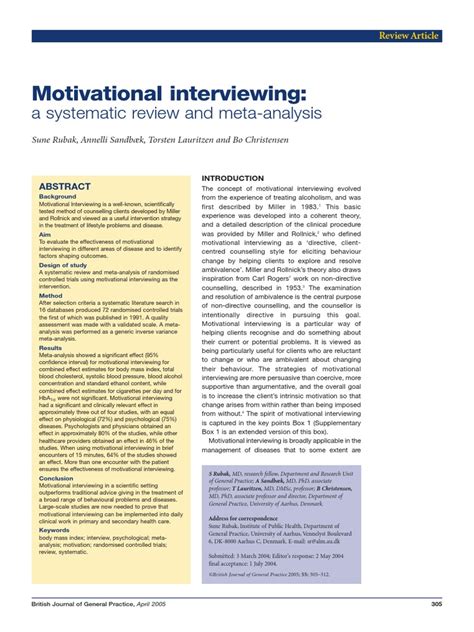 Motivational Interviewing A Systematic Review And Meta Analysis Pdf
