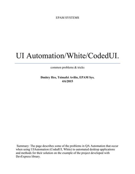 Ui Automationwhitecodedui Common Problems And Tricks Pdf