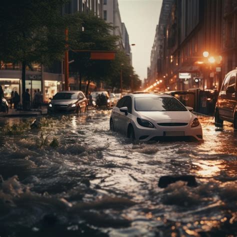 Premium Ai Image Flooding In The City Due To Heavy Rain Cars Passing