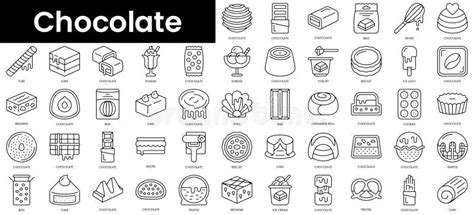 Set Of Outline Chocolate Icons Minimalist Thin Linear Web Icon Set Stock Vector Illustration