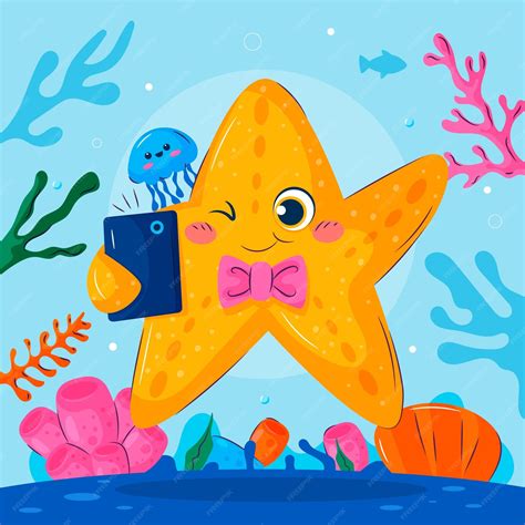 손으로 그린 만화 수중 생물 일러스트레이션 무료 벡터